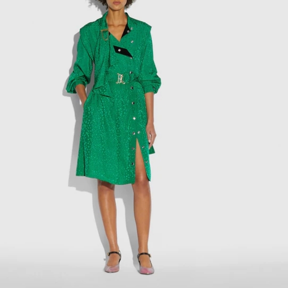 Coach | Dresses | Coach Architectural Green Silk Dress Nwt | Poshmark